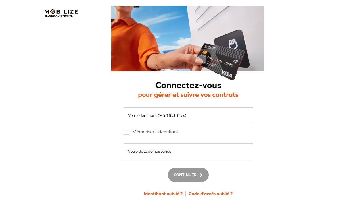 Connexion Mobilize - Carte de crédit Visa Renault